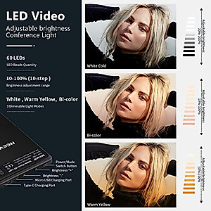NEEWER LED Selfie Light with Front & Back Phone Clip, High Power 60 LED 2000mAh Rechargeable CRI 95+, 3 Light Modes, Portable Clip on Light for Phone/Tablet/Laptop, Zoom Call TikTok Video Fill Light