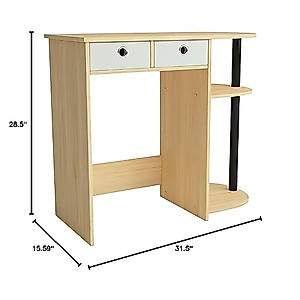 Furinno Go Green Home Laptop Notebook Computer Desk/Table with 2 Drawer Bins, Beech/Ivory/White