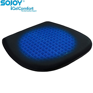 Sojoy iGelComfort Support Gel Seat Cushion with Memory Foam Portable Enhanced Chair Pad(Car/Office Chair/Truck/Home/Wheelchairs/Outside Sports Camping) (Black) (16 x 18 x 2inches)