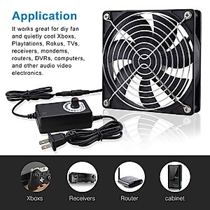 Wathai 120mm 140mm 5 inch AC Powered Fan 12V with 110V - 240V Variable Speed Controller AC Plug for DIY Biltong Box Reptile Aquarium Receiver DVR Playstation Xbox Computer Cabinet Cooling 2 Pack