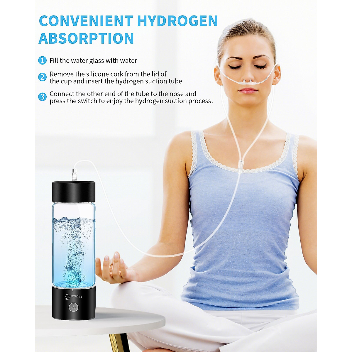 Hydrogen Water Bottle 2024, Hydrogen Water Bottle Generator with SPE PEM Technology Water Ionizer, Hydrogen Water Machine Improve Water in 3 Minutes for Home, Office, Travel, Daily Drinking(Black)