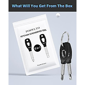 Keychain Screwdriver Tool 2 Pack, Poswlto 6-in-1 Screwdriver Set, Flathead and Phillips Bit, Hex Socket Wrench, Stocking Stuffers for Mens, Adults, Father, Husband, Employee, Christmas Gifts