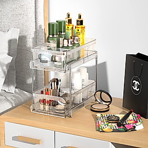 YOOMIDDA Bathroom Storage Organizer with Dividers, Multi-Purpose Kitchen Under Sink Organizers and Storage Slide-Out, Closet Organization, Kitchen Pantry Cabinet Medicine Bins (2 Tier)