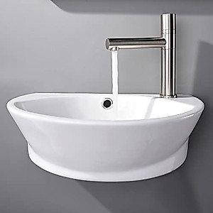 VESLA HOME Commercial 18"x12" Small Oval White Ceramic Corner Wall Mount Sink,Floating Tiny Wall Hung Bathroom Sink Mini Porcelain Vanity Vessel Sink For Small Bathroom,Right Hand