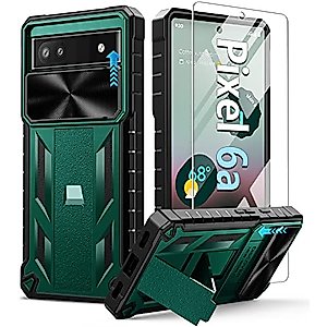 FNTCASE for Google Pixel-6a Phone Case: Military Grade Drop Proof Protective Rugged Cell Phone Cover with Kickstand & Slide | Shockproof TPU Matte Textured Heavy Duty Protection Tough Cases - Green