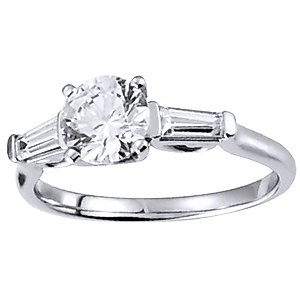 AFFY Round & Baguette Cut White Diamond Engagement Wedding Ring In 10K White Gold (0.25 Cttw),Ring Size-7