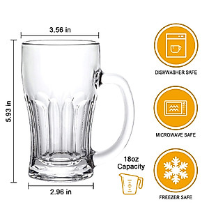 QAPPDA Beer Mugs Set,Glass Mugs With Handle 18oz,Large Beer Glasses For Freezer,Beer Cups Drinking Glasses 520ml,Pub Drinking Mugs Stein Water Cups For Bar,Alcohol,Beverages Set of 8…