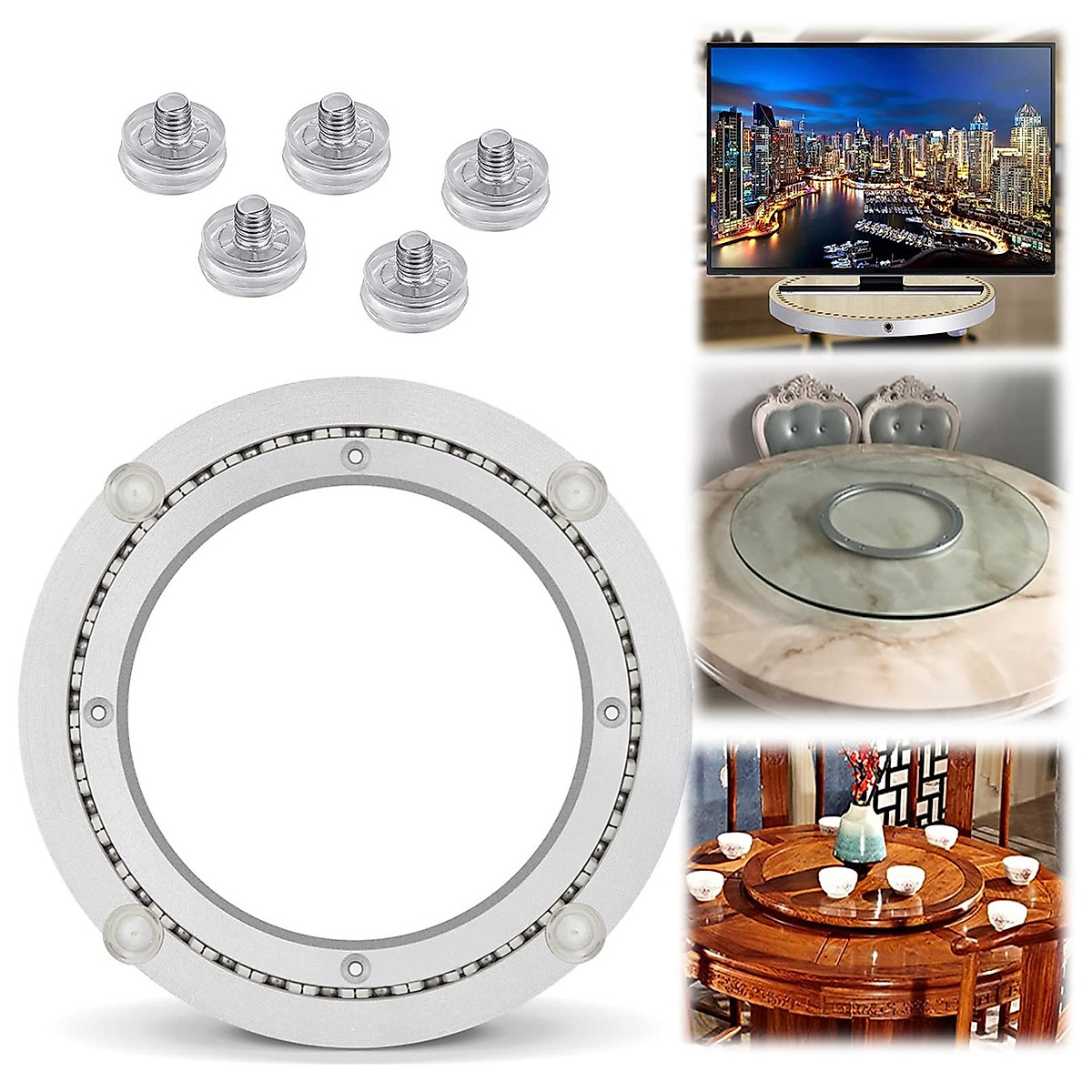 Aluminum Lazy Susan Bearing Turntable Ring Heavy Loads Base For Round Table Ø 8in 10in 12in 14in 16in 20in 24ni 27in 32in 360 Degree Swivel Turntable, For Glass/Granite/Wood Kitchen Ding Table