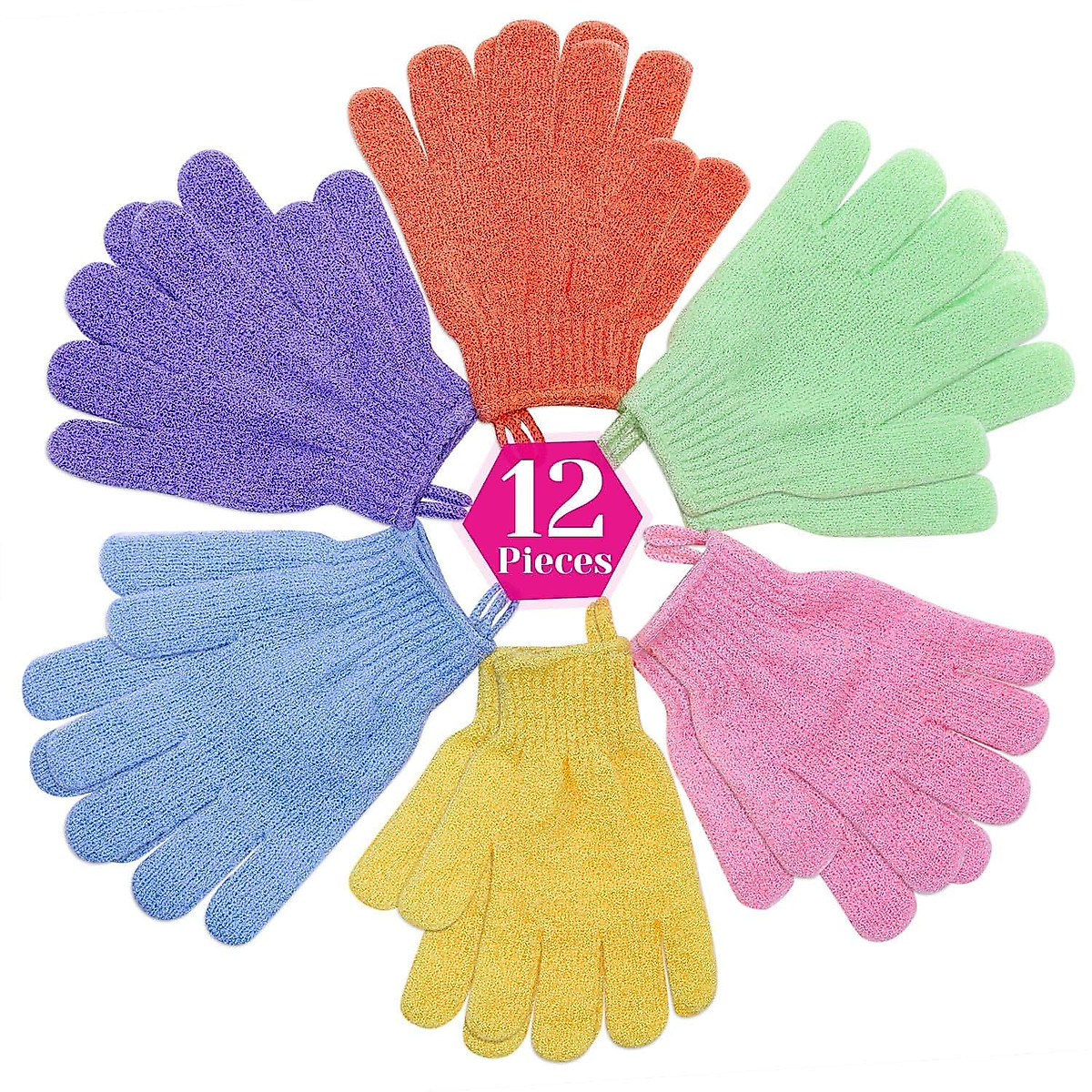 anezus Exfoliating Gloves, 6 Pairs Shower Scrub Gloves Bath Loofah Glove Exfoliating for Women to Remove Dead Skin for Body Exfoliate (6 Colors)
