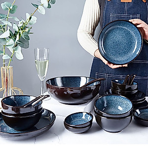 GagalU Porcelain Dinnerware SetDark Night Starry Sky56 Pieces Light Luxury Dinnerware Set Service for 6-8, Anti-Scalding Ceramics Bowl and Plate Combination