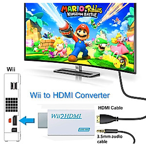 sartyee Wii to HDMI Converter, Wii2 to HDMI for HD Video Audio Output with 3.5mm Audio Jack, Supports All Wii Display Modes 1080P 720P, Wii, Wii U, HDTV, Monitor, NTSC
