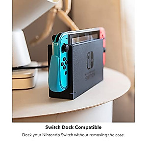 ZAGG Gear4 Kita Grip 360 Slim Case & Screen Protector for Nintendo Switch – Clear Protective Case, Red & Blue Grips, Kickstand, Dock Compatible, D3O Protection +Tempered Glass Screen Protector