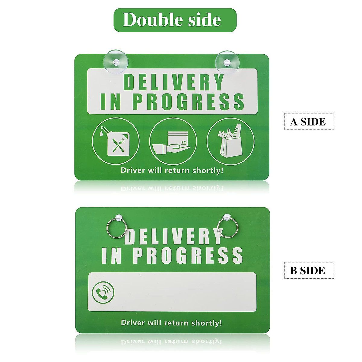 Motain Delivery In Progress Sigh For Delivery Driver Temporary Parking, 2 Pack 6 * 9" PVC Panel Sign With Suction Cup (Green)
