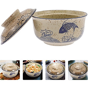 OIDESA Big Ramen Bowl Japanese Noodle Bowls with Lid Large Ceramic Bowl with Lid and for Soup Rice Noodle and Porridge Microwave Oven Safety 6. 5inch