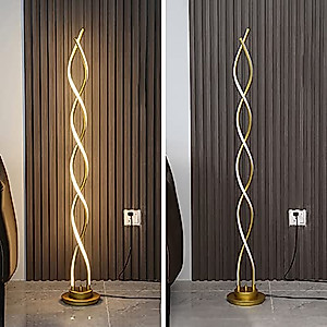 Aanyhoh LED Spiral Floor Lamp with Remote Control 30W Dimmable Modern Metal Twist Standing Pole Lamp 3 Color Temperatures Adjustable Corner Floor Lamp Tall Living Rooms, Bedroom and Offices