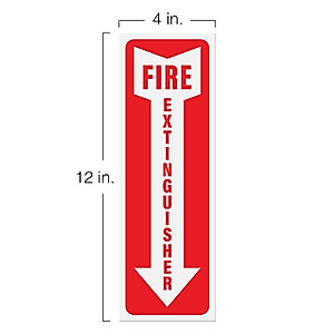 Fire Extinguisher Sign Stickers 12 Pack, 4" x 12" | Arrow Down Safety Decal Sticker Signs in Durable Self Adhesive Weatherproof Vinyl for use in Home, Office, Boat
