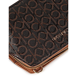 Calvin Klein Hailey Signature Triple Compartment Chain Crossbody, Brown/Khaki/Caramel Linear