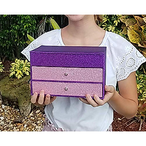 Sparkle Glamour Jewelry Box Organizer (Purple with pink drawers)