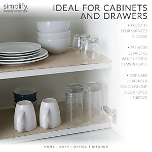 Simplify Adhesive Smooth Top Grip Liner | Shelf | Countertops| Drawers | Cabinets| Cut to Fit | Non-Slip | 10 Square Feet| Taupe | Organization | Uses