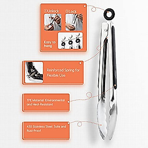 9"+12" Kitchen Tongs, Stainless Steel Grill Tongs Cooking Tongs, for Cooking Barbecue, BBQ Grilling, Buffet Serving (9"+12")
