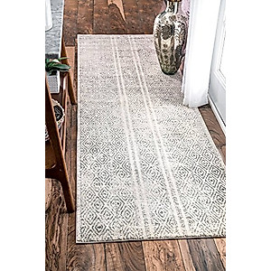 nuLOOM Sarina Diamonds Runner Rug, 2 ft 8 in x 8 ft, Grey