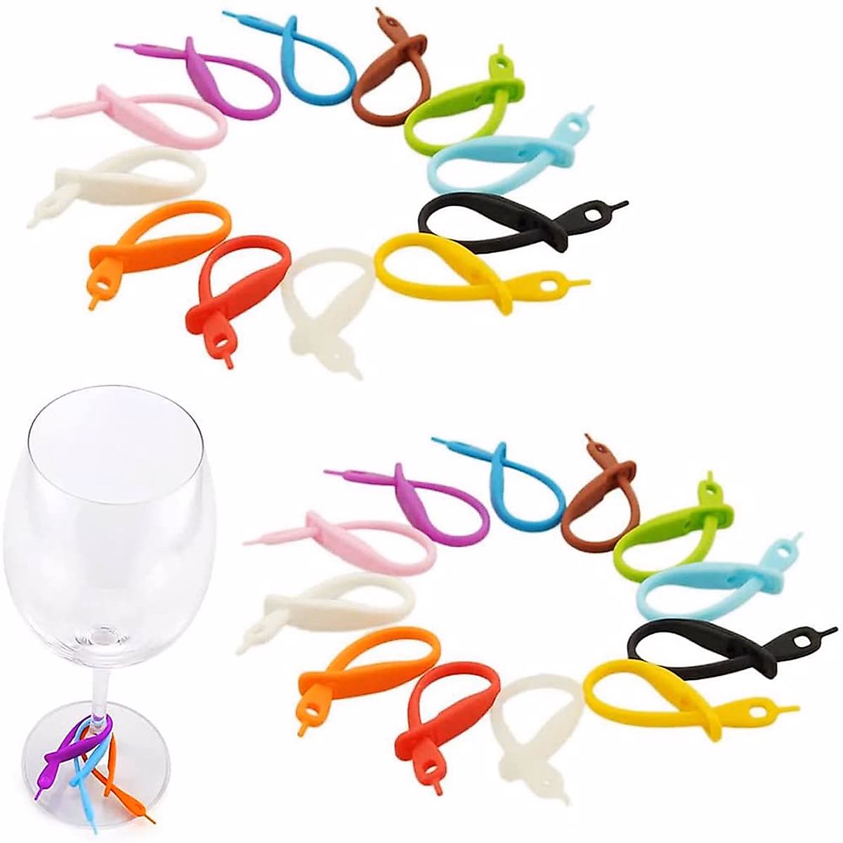 24 Pcs Drink Markers, Wine Glass Markers, Colorful Silicone Glass Markers for Drink Glass Bottle, Champagne Flutes, Martinis, Cocktail Glass, Party Supplies
