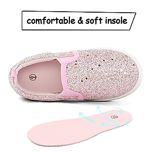 K KomForme Toddler Sneakers for Girls Boys Slip On Canvas Walking Shoes, Size 2 Big Kid, Pink Glitter
