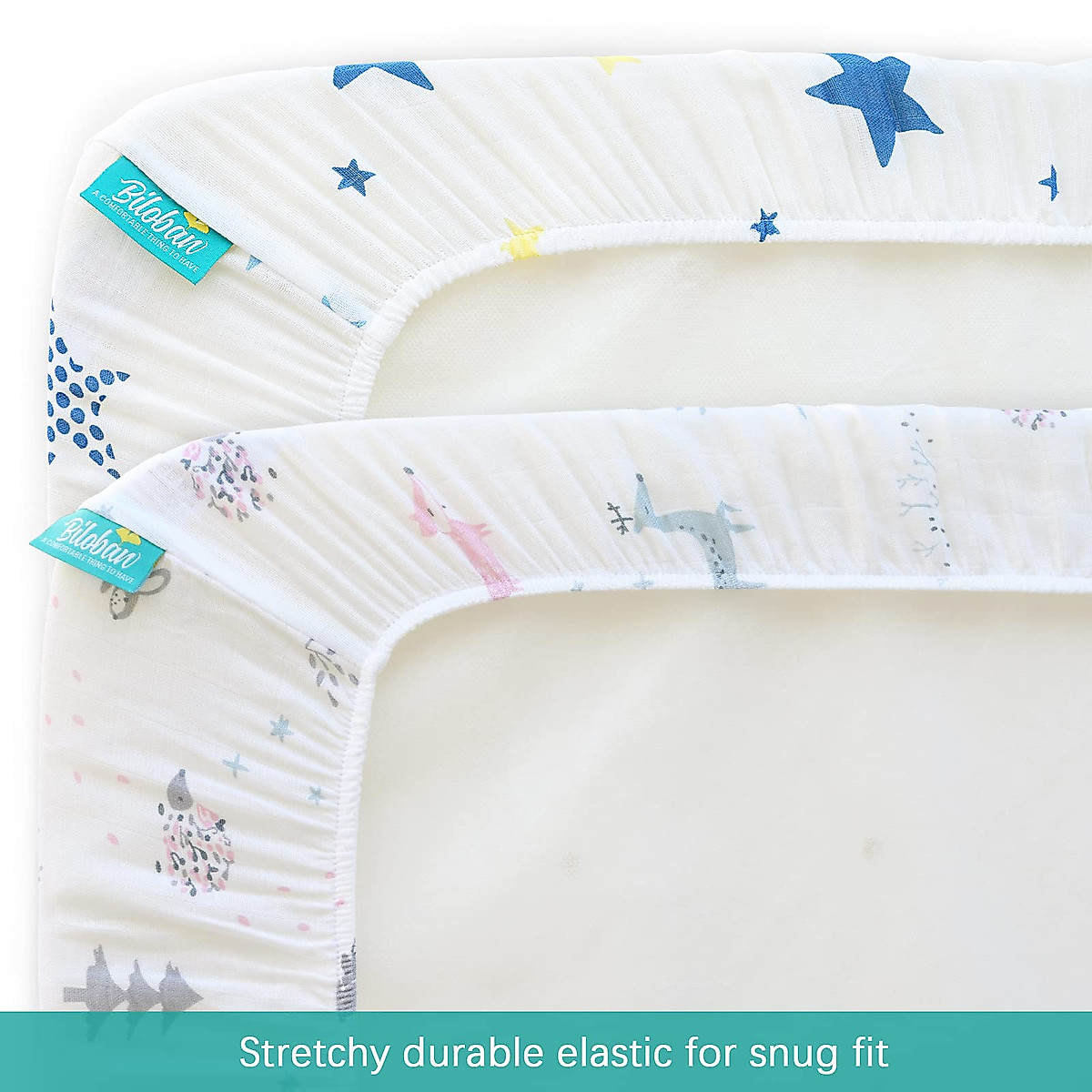 Muslin Bassinet Sheets 20''x33'' Fit for Baby Delight, Mika Micky, Koolerthings (3 in 1), Maxi COSI, Angelbliss and Other Rectangle Bassinet Mattress, Ultra Soft and Breathable, Star & Fox, 2 Pack
