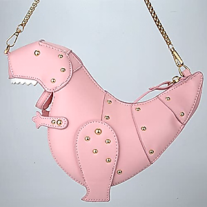 Ondeam Dinosaur Shoulder Purses,PU Rivet Tyrannosaurus Rex CrossBody Bag for Girl Women(Pink)
