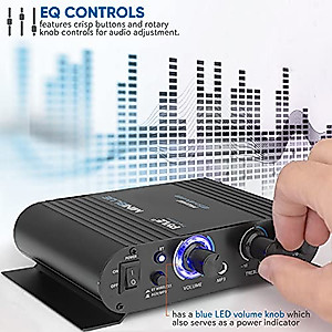 Pyle Wireless Bluetooth Home Audio Amplifier - 90W Dual Channel Mini Portable Power Stereo Sound Receiver w/ Speaker Selector, RCA, AUX, LED, 12V Adapter - For iPad, iPhone, PA, Studio Use - PFA330BT