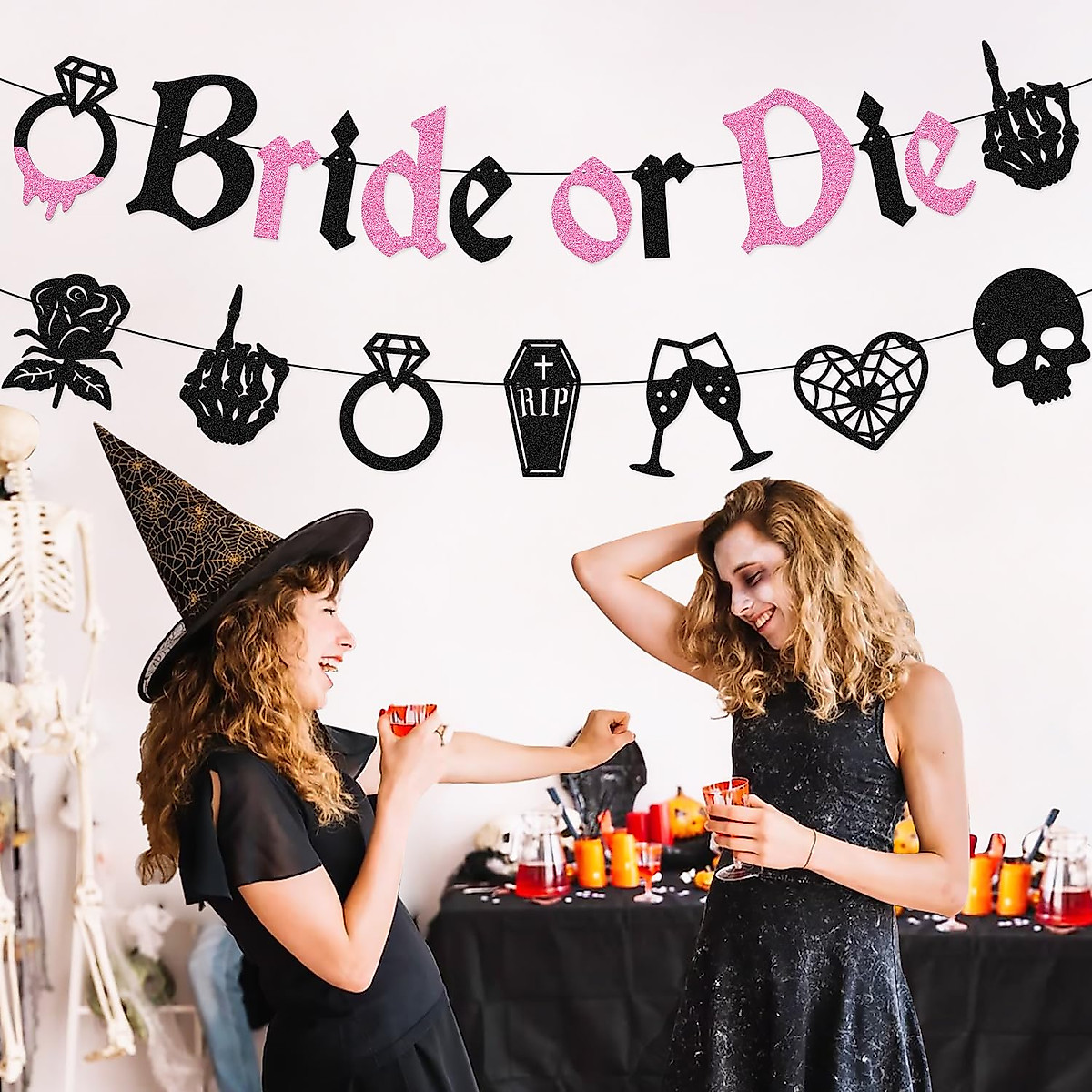 Bride or Die Banner Halloween Bachelorette Party Decorations Rip Single Life Banner Bachelorette Backdrop Death Theme Bridal Shower Wedding Engagement Party Supplies