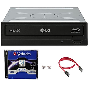LG WH16NS40 16X Blu-ray BDXL DVD CD Internal Burner Drive Bundle with Free 25GB M-DISC BD + SATA Cable + Mounting Screws