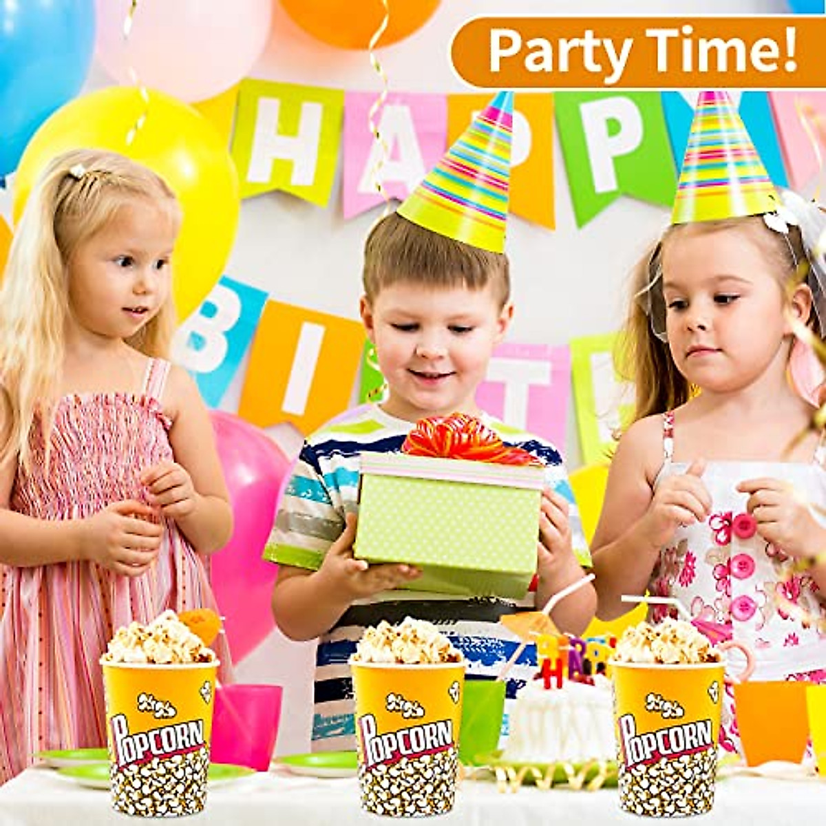 RAYMEA Popcorn Buckets Disposable 32oz Retro Style Paper Leak Proof Popcorn Containers Popcorn Bowls for Family Movie Night & Party - 10 Pac