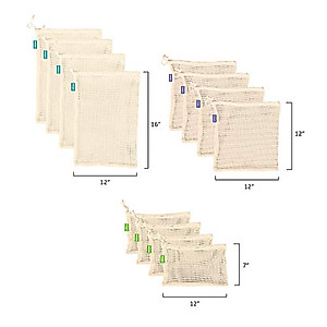 Earthwise Reusable Cotton Produce Bags Premium Set of 12 Grocery Bags Durable, Eco Friendly Material for Fruit and Vegetable Transport and Storage