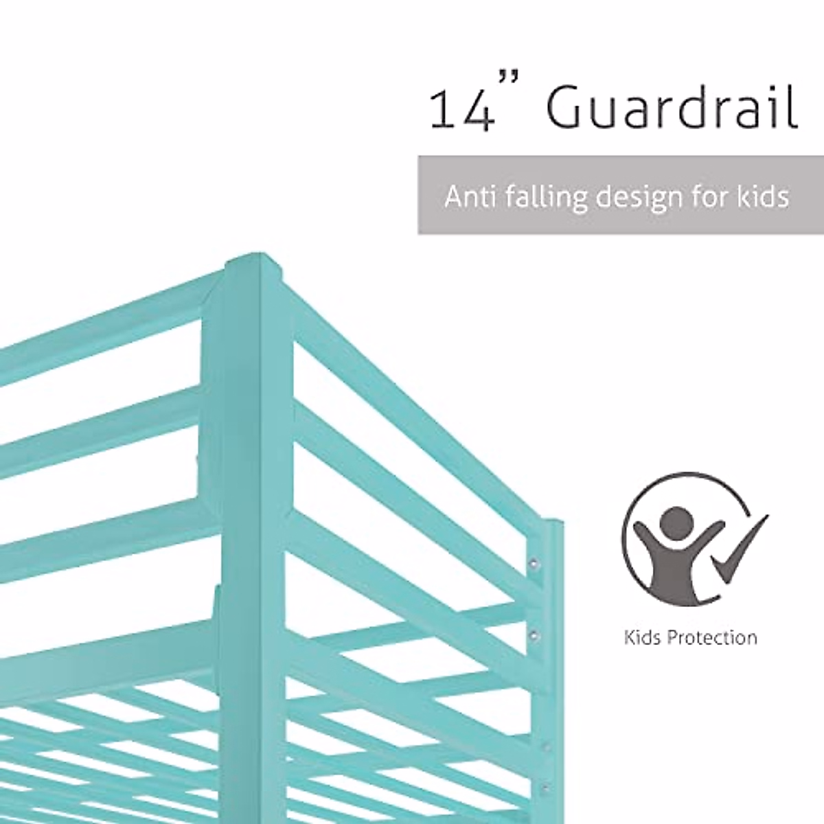 SHA CERLIN Junior Loft Bed Twin Size, Heavy Duty Twin Bed Frame with Full-Length Guardrail & Removable Stairs, Noise Free, Space-Saving, No Box Spring Needed, Aqua Blue