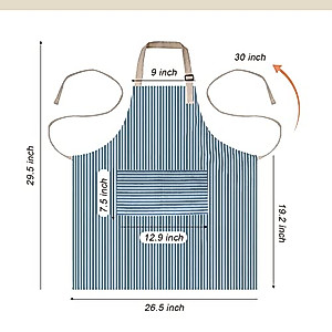 ATROPOS 2 Pack Aprons for Women with Pockets,Waterproof Cooking Aprons for Women,Adjustable Bib Apron Chef Aprons Painting Apron for Kitchen,Cooking,Baking,BBQ,Cleaning,Painting（Green/Blue Stripes）