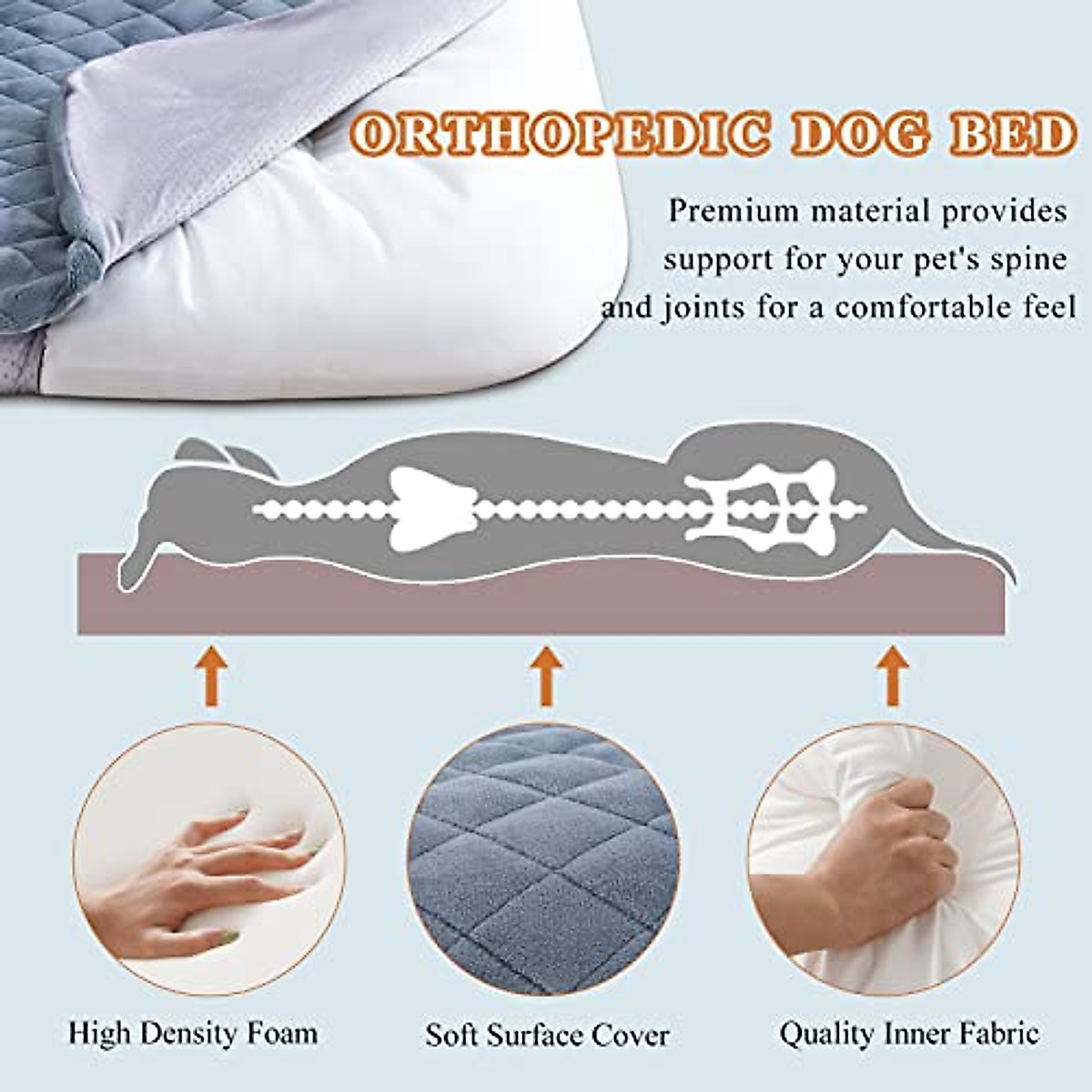 Hero Dog Extra Large Dog Bed for Extra Large Dogs, 47-Inch Jumbo Super Soft Orthopedic Dog Bed with Non Slip Bottom - Washable Pet Sleeping Beds with Removable Cover, Blue Grey XL