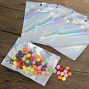 EgticLive 100 Pack Holographic Bags for Small Business, 4 x 6", Resealable Ziplock Foil Pouch Bags for Multipurpose Storage (4 X 6 inches)