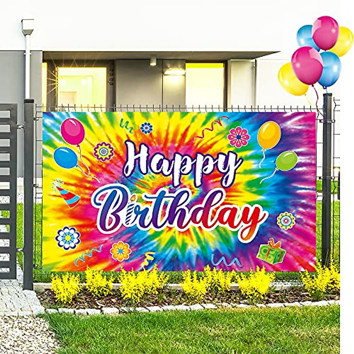 Tie Dye Birthday Backdrop, Tie Dye Party Supplies Birthday Decorations, Rainbow Birthday Banner Background, 60's 70's Hippie Theme Groovy Birthday Party Decorations, 71 x 43 Inches
