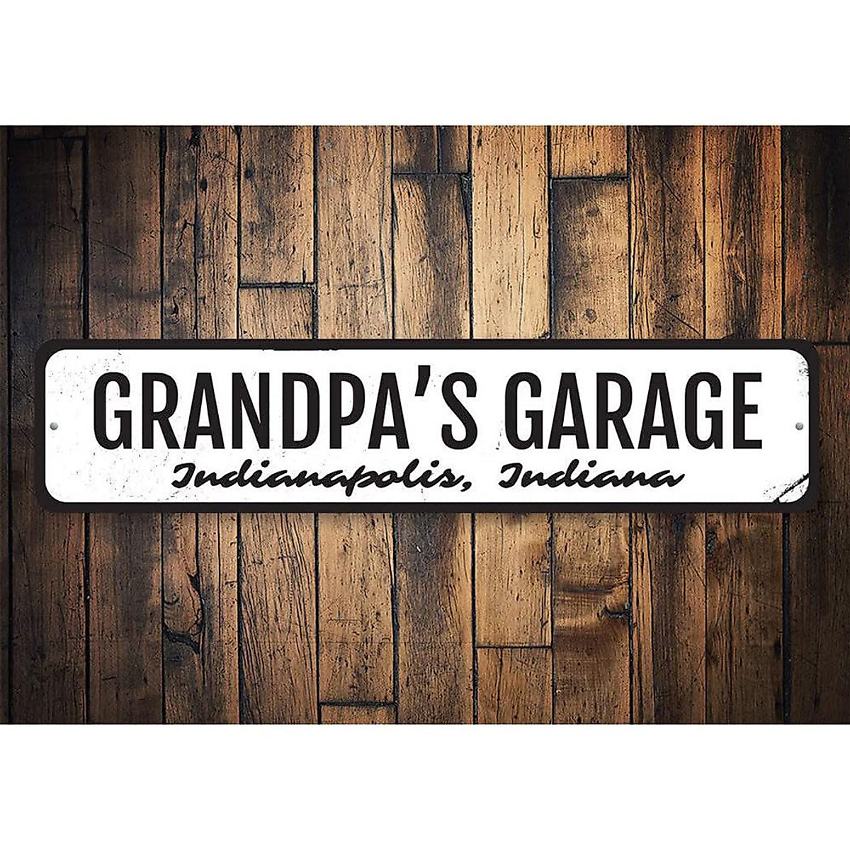 Grandpa's Garage Sign, Garage Location City State Sign, Custom Mechanic Man Cave Aluminum Décor - 6 x 24
