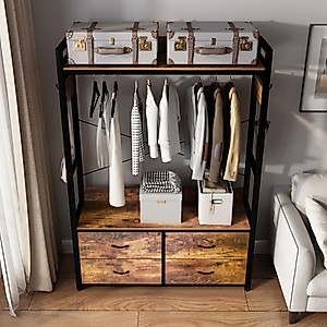 NAIYUFA Clothes Rack with Drawers,Garment Rack with Shelves and Hanging Rod,Industrial Clothing Rack with bag storage,Freestanding Closet Organizer System for Storing Clothes,Shoes,bags, hats