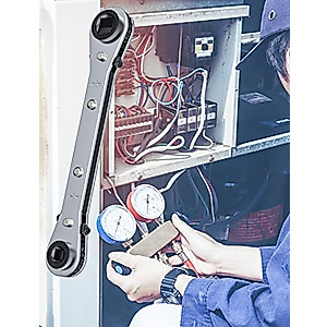 HVAC Service Wrench, Refrigeration Ratcheting Wrench 3/8” 1/4” 5/16'' 3/16'' AC Wratchet Tool with Hex Bit Adapter UIInosoo for Air Conditioning, Refrigeration Equipment, Gas Furnace