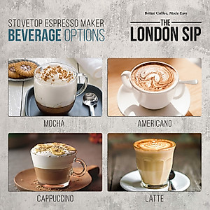 London Sip Stainless Steel Stove-Top Espresso Maker Coffee Pot Italian Moka Percolator, Copper, 6 Cup