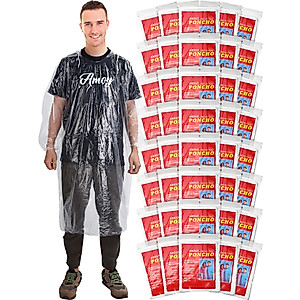 40 Pack Disposable Rain Ponchos for Adults Disposable Ponchos Pack with Drawstring Hood Elastic Sleeves Raincoat for Camping (Clear White)