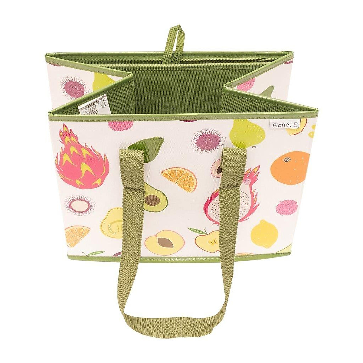 PLANET E Reusable Grocery Shopping Box Bags - Premium Quality Heavy Duty Tote Set with Reinforced Bottom | Folding, Collapsible, Durable and Eco Friendly (3 Pack - 3 fruits), Large