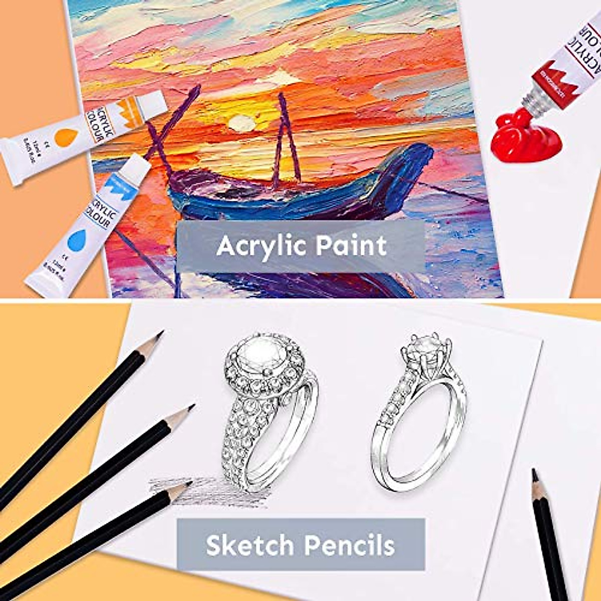 Paint Set,85 Piece Deluxe Wooden Art Set Crafts Drawing Painting Kit with Easel and 2 Drawing Pads, Creative Gift Box for Teens Adults Artist Beginners,Art Kit,Art Supplies