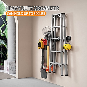 Garage Wall Organizer, Garden Tool Organizer, Garage Tool Organizer Wall Mount, Heavy Duty Steel Wall Holders for Yard Tools Hanger, Corner Shelves with Rake & Shovel Rack, Garage Gifts for Men