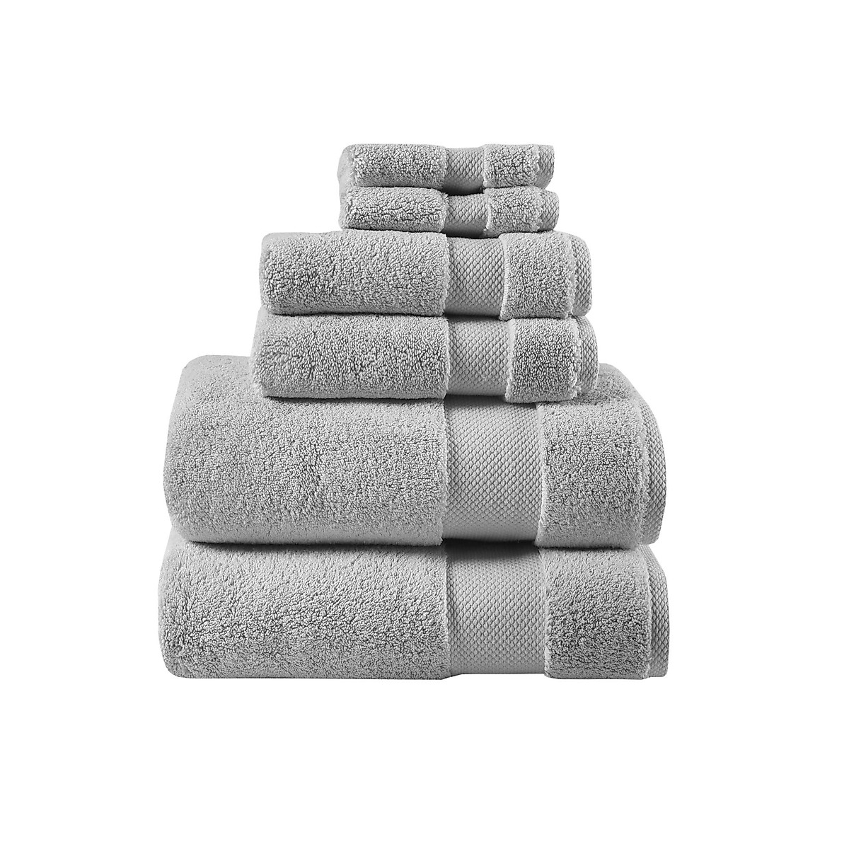 Madison Park Signature Splendor Luxury 100% Cotton Bathroom Towel Set - Soft, Plush 1000 GSM Heavyweight Hotel Quality, Zero Twist, Highly Absorbent, Quick Dry, Multi Sizes, Grey 6 Piece