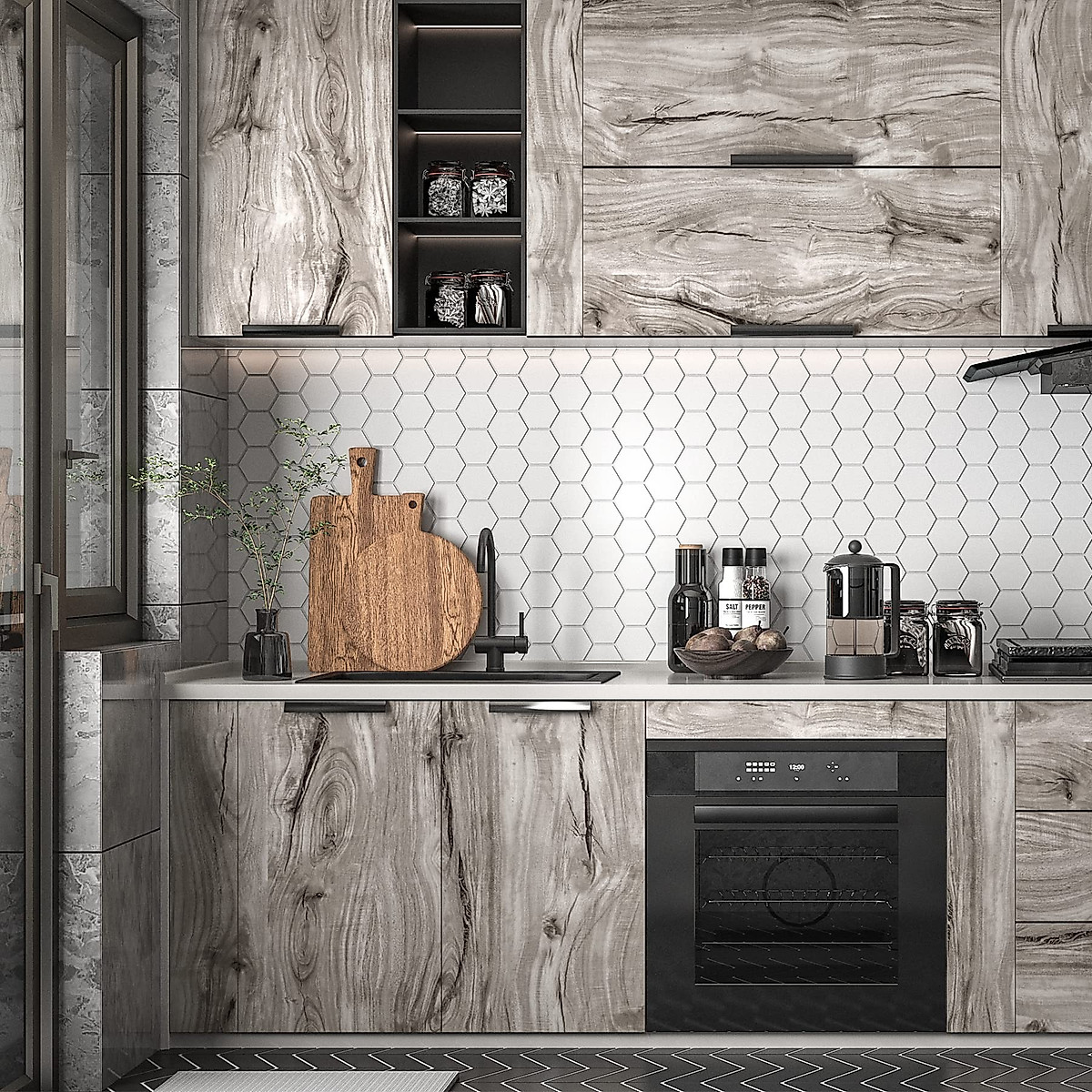 Wallercity 24''x118'' Grey Wood Contact Paper for Countertops Peel and Stick Wallpaper for Cabinets Wooden Countertops Contact Paper Vinyl Waterproof Kitchen Stick Paper for Shelf Liner Removable