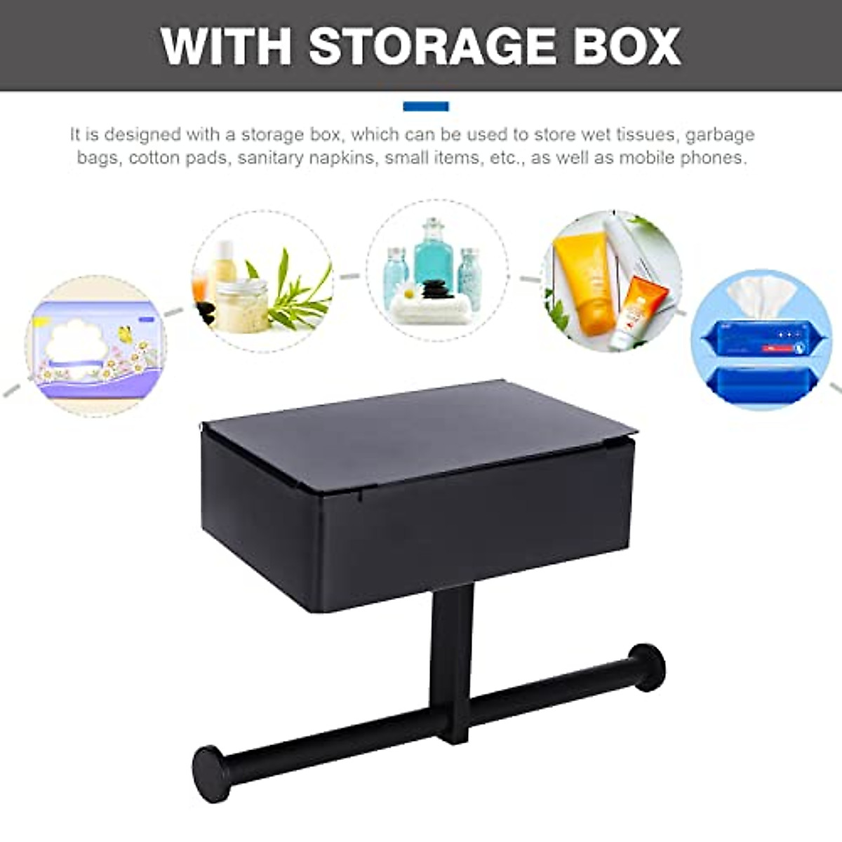 Pilarmuture Holder Wall Mount Organizer,Stainless Steel Double Size Holder with Shelf,Bathroom Holder with Storage,Roll Toilet Holder (Type A)